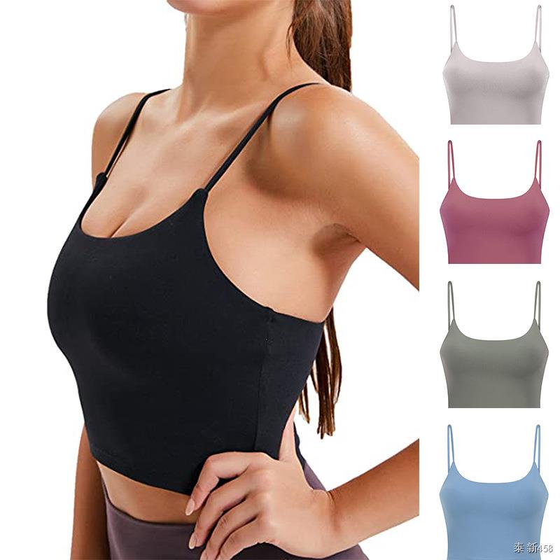 Women Padded Sports Bra Fitness Workout Running Shirts Yoga Tank Top Longline Cami Tank Top with ...