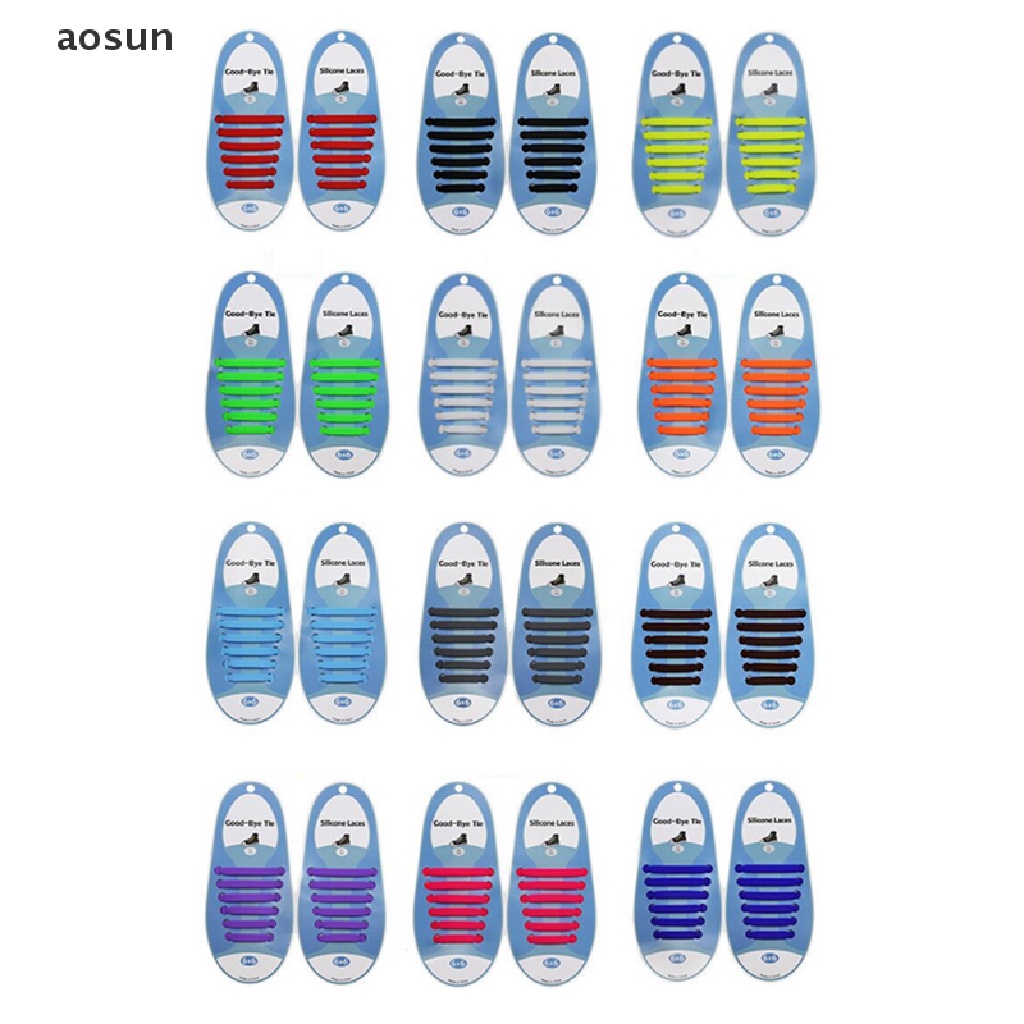 aosunเชือกผูกรองเท้า ซิลิโคน ยืดหยุ่น สร้างสรรค์ ขี้เกียจ ไม่ผูกเชือก ...