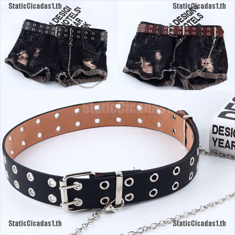 [Static] Women Punk Chain Belt Adjustable Black Double/Single Eyelet ...