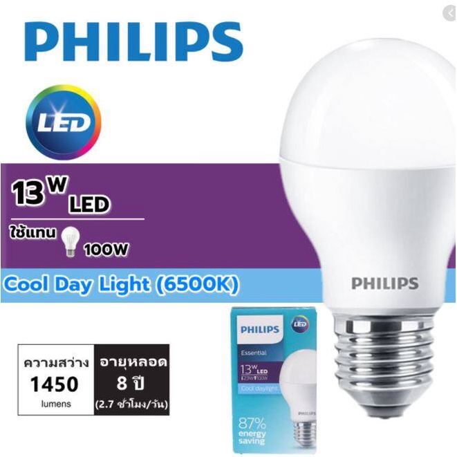 (ราคายกลัง) PHILIPS BULB 13w essential DAY LIGHT หลอดปิงปอง หลอดเกลี่ยว ...