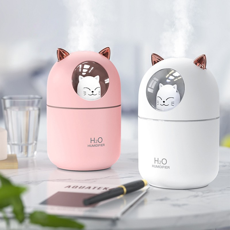 เครื่องเพิ่มความชื้นในอากาศ 300ml Cute Cat Humidifier LED ฟอกอากาศ แมว ...