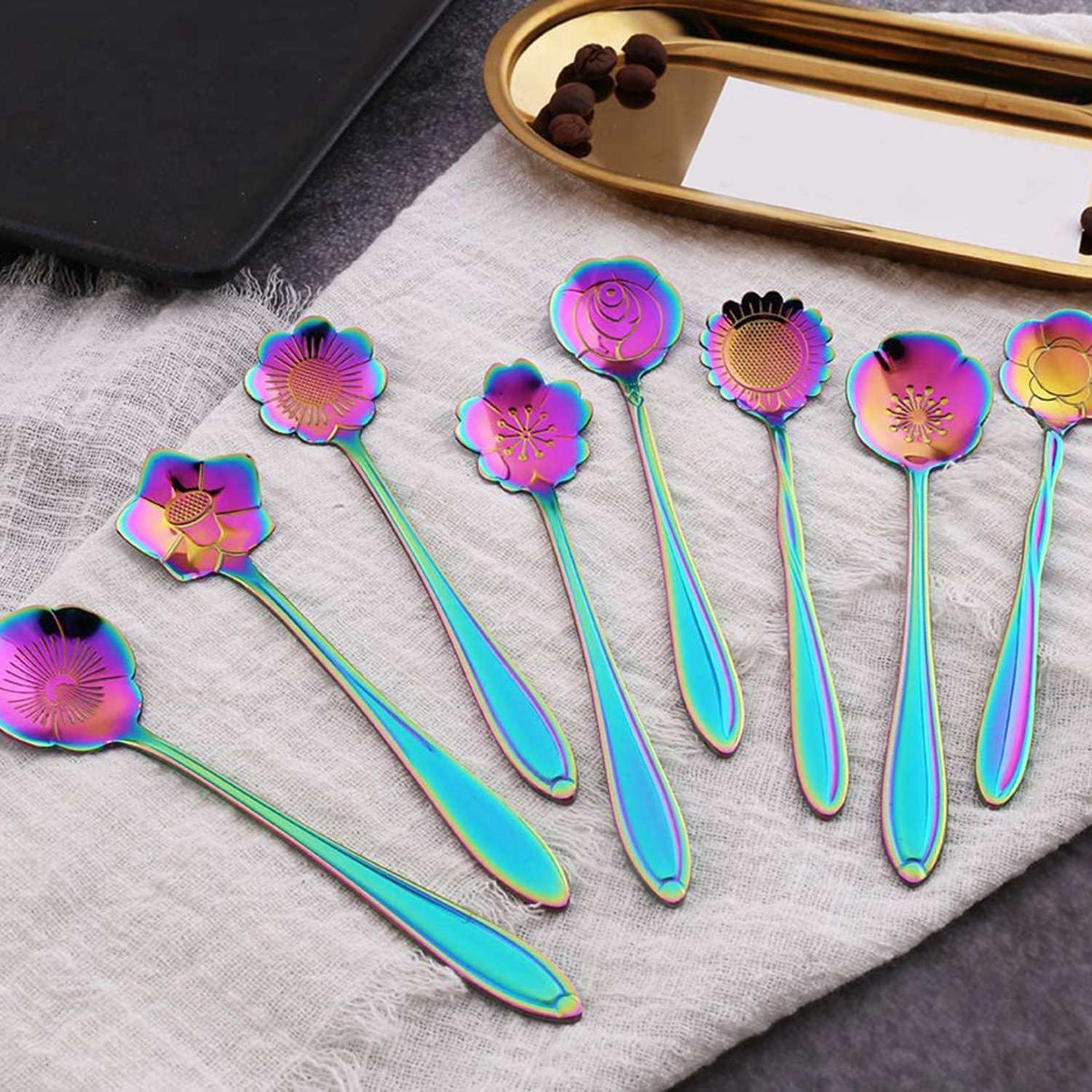 16 Pack Flower Spoon Set, Diffient Pattern Stainless Steel Spoon ...