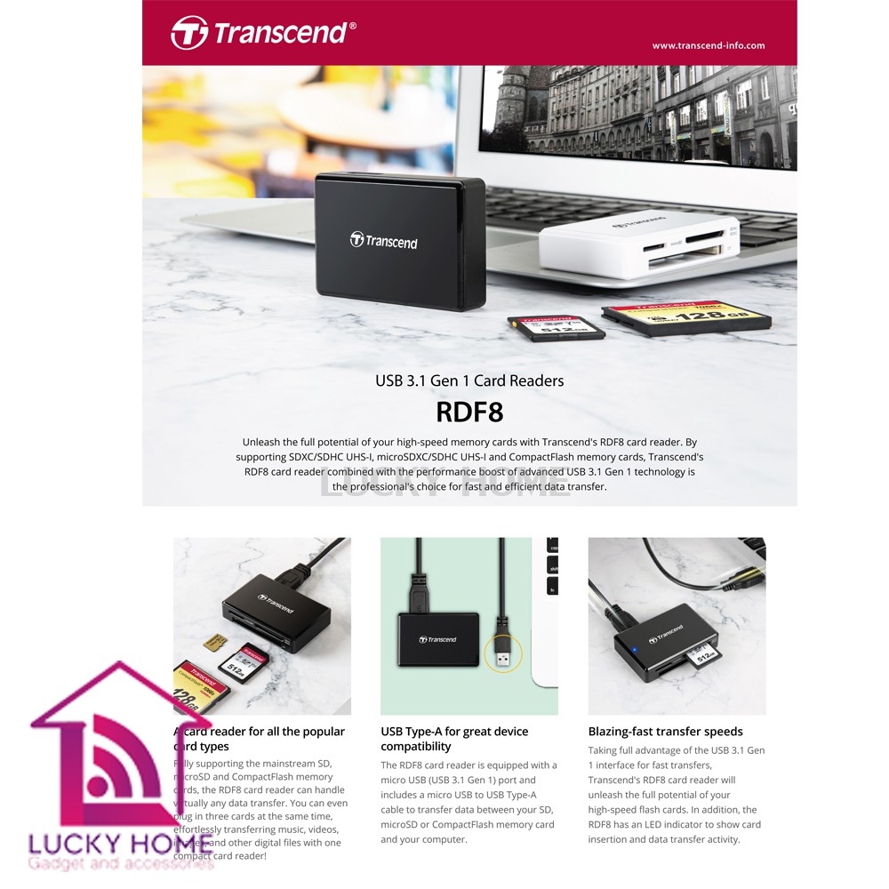 TRANSCEND CARD READER RDF8 USB 3.1 GEN 1 ประกันศูนย์ 2 ปี - luckyhome ...