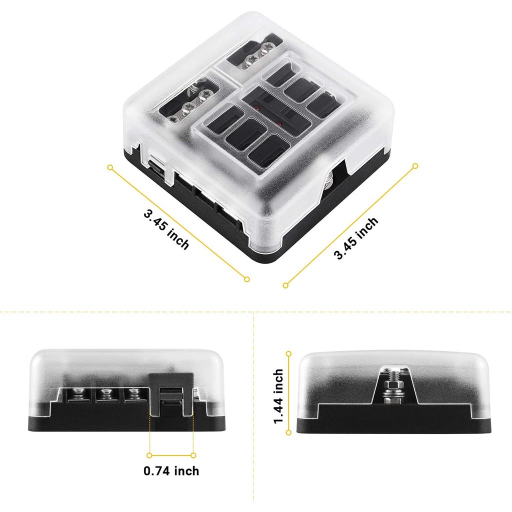 6 Way 12V Blade Fuse Block 12 Volt Waterproof Fuse Box Holder, 6 Circuit W/Negative Bus Fuse Box ...