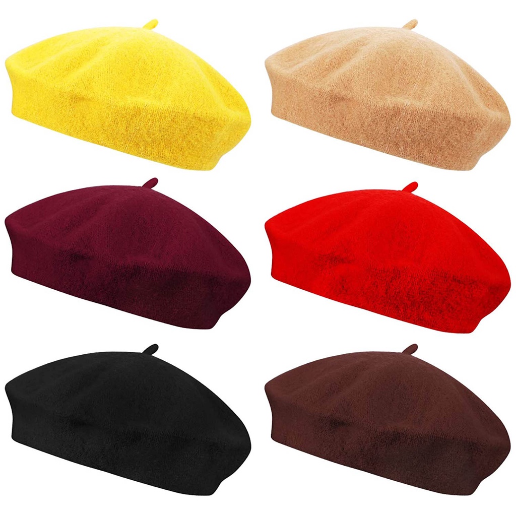 หมวกUnisex Vintage lain Beret Hats French Berets Warm Wool Sring Winter Beanie Hat Women Girl ...