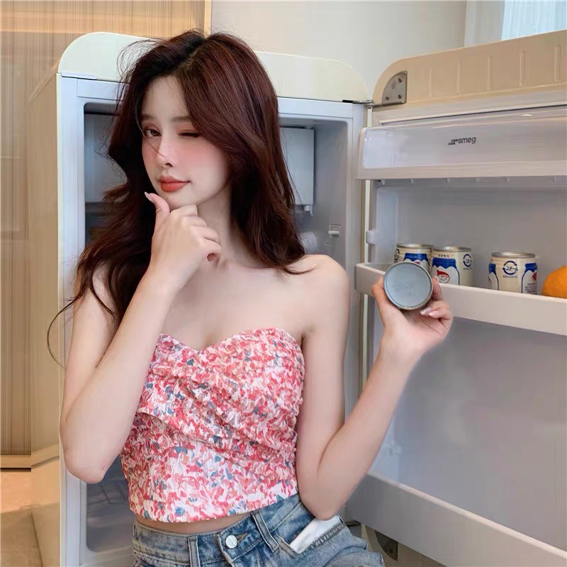 (Y518)เสื้อเกาะอกลูกไม้ ผ้านิ่มไม่คัน ลายดอก มีฟองน้ำในตัว ดีเทลไว้หน้าอก ยางยืดด้านหลัง งานแซ่บ ...