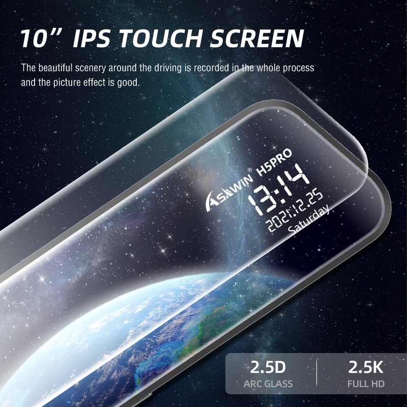 Asawin H5PRO-ST 10นิ้ว 2K กระจกมองหลัง เลนส์คู่ กล้องติดรถยนต์ หน้าและหลัง สำหรับ เครื่องบันทึก ...