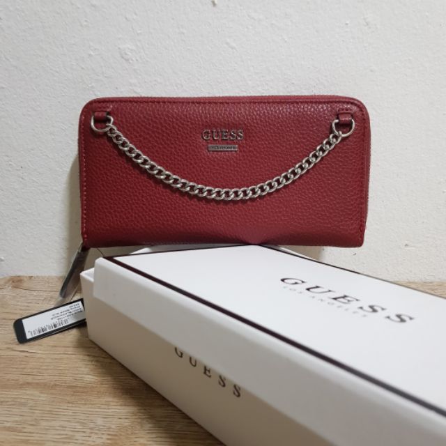 New collection Guess leather long wallet burgundy - padasiri - ThaiPick