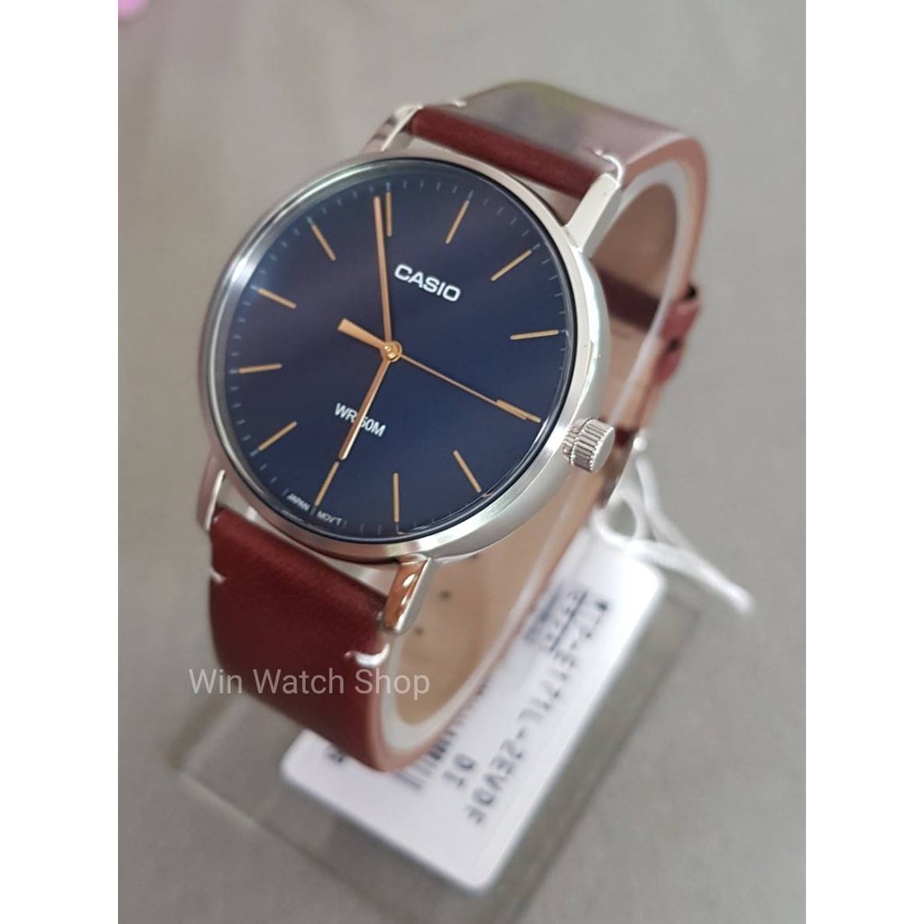 นาฬิกา Casio รุ่น MTP-E171L-2E นาฬิกาผู้ชายสายหนังแท้สีน้ำตาลหน้าปัดน้ำ ...