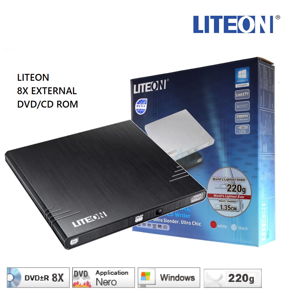DVD-RW EXTERNAL (หัวอ่านพกพา) LITEON SLIM EXTERNAL EBAU108 8X TRAY รับ ...