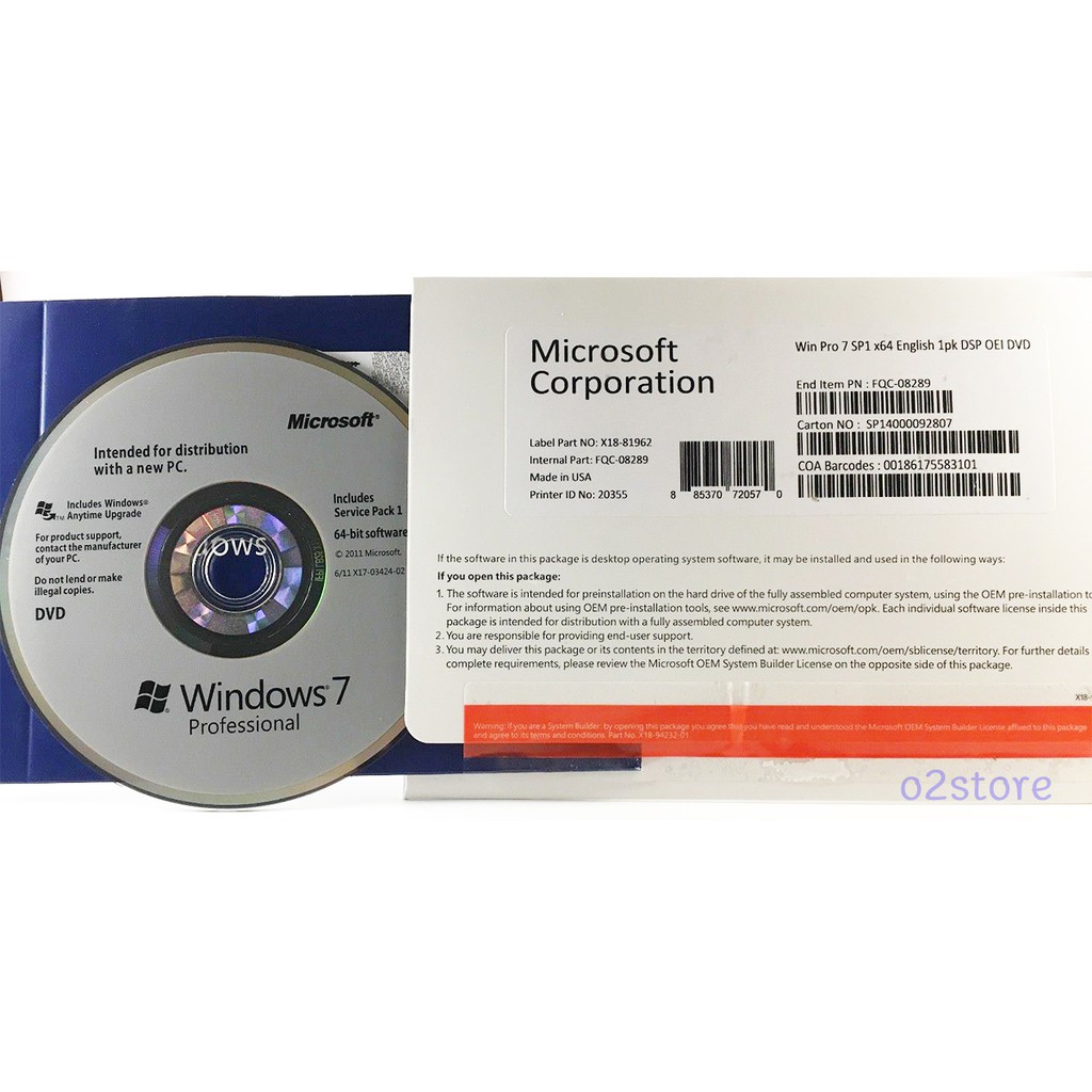 Windows 7 Pro SP1 3264 Bit English OEM - Box DVD (2PC) - s_ittisak ...