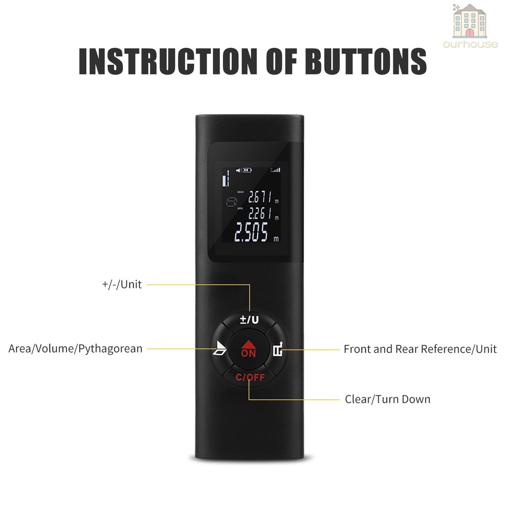131Ft Mini Laser Distance Measure LCD Backlight Display M In Ft Area
