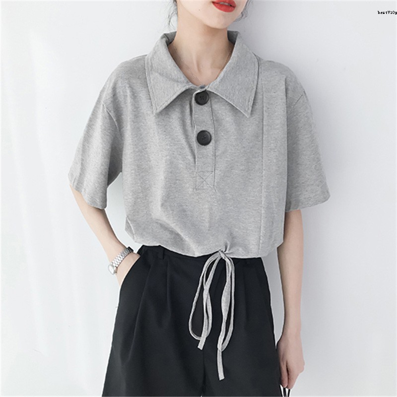 เสื้อโปโล Lucong การออกแบบเซ็กซี่ผ้าฝ้ายสั้นเสื้อยืดหญิง 2021 ฤดูร้อน ...
