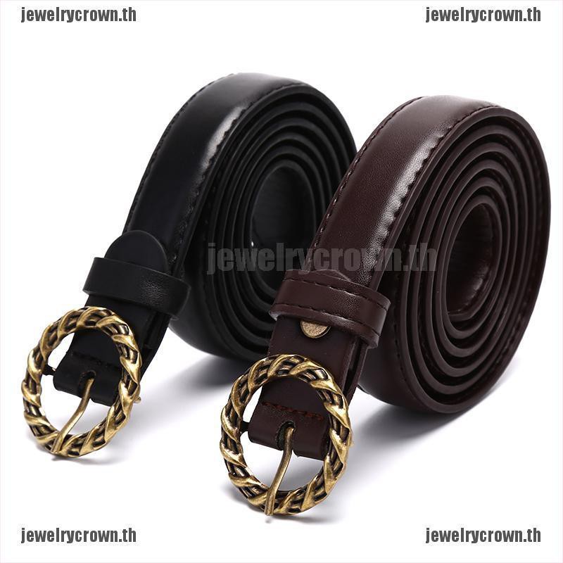 Crown Grass weave Round Buckle Belt Female Gold Black Waist Belts Women ...
