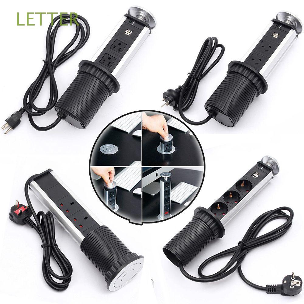 3 Plug Socket 2 USB Home US/EU/UK/AU Plug Table Pull Pop Up Electrical ...