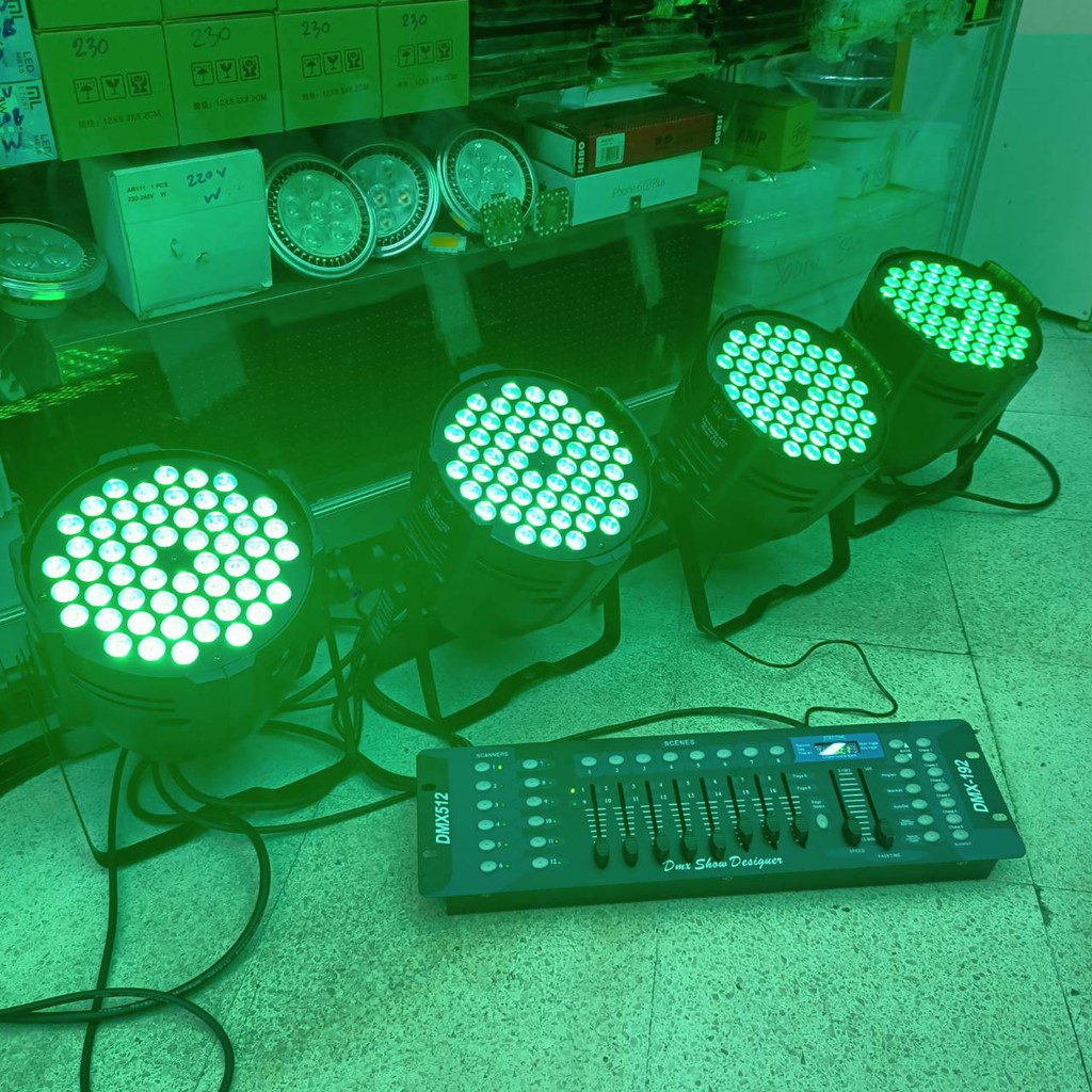 ยกชุด PAr 4 ตัว พร้อม DMX 512 ไฟ LED ไฟพาร์ LED 54LED 3in1 PAR 54 LED ...