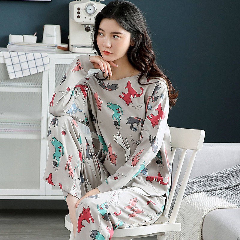 ชุดนอน ชุดนอนด้าย 100 Double Sided Cotton Pajamas Womens Spring And