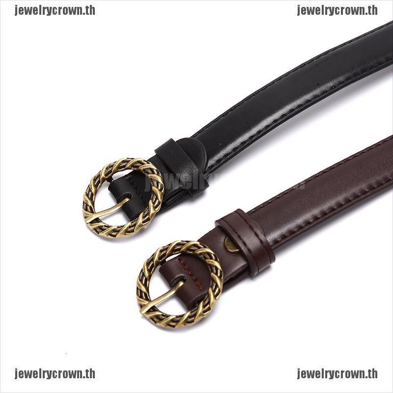 Crown Grass weave Round Buckle Belt Female Gold Black Waist Belts Women ...