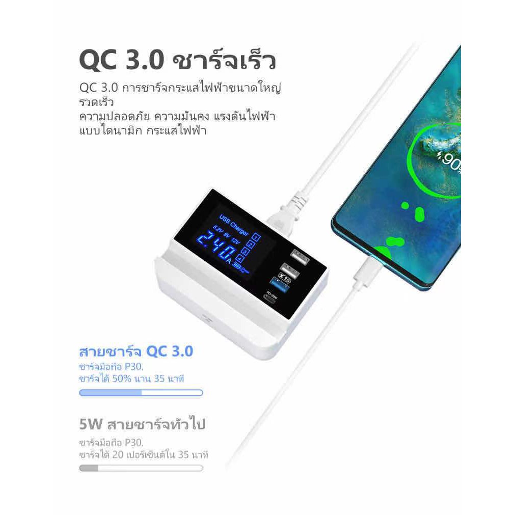 Quick Charge 3.0 สมาร์ท USBType-C 8Port จอแสดงผลLed Fast Charging ...