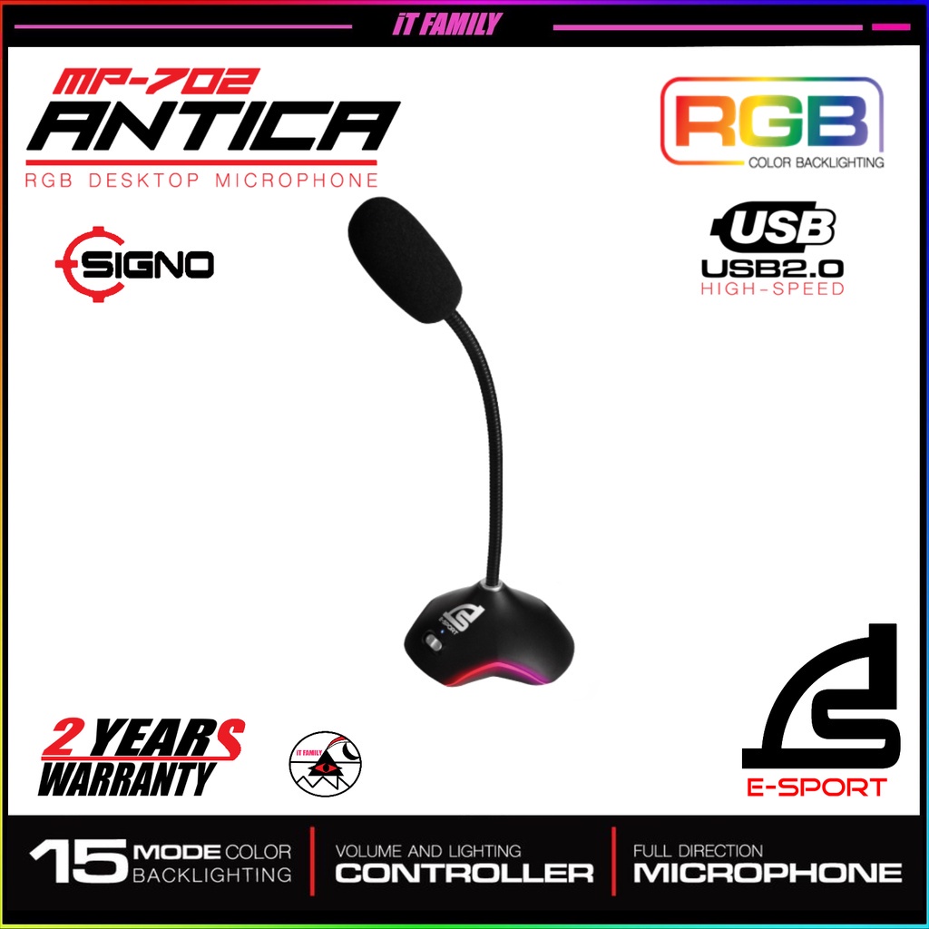 SIGNO E-SPORT MP-702 ไมค์โครโฟน ตั้งโต๊ะ USB Microphone RGB Antica ...