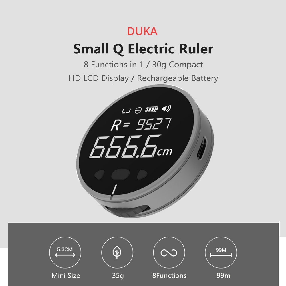 Duka Small Q 8 in 1 HD LCD Display Electronic Ruler Ultra Long Battery ...