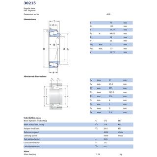 30215 J2/Q SKF ตลับลูกปืนเม็ดเรียว 30215 J2 Q (75mm x 130mm x 25mm ...