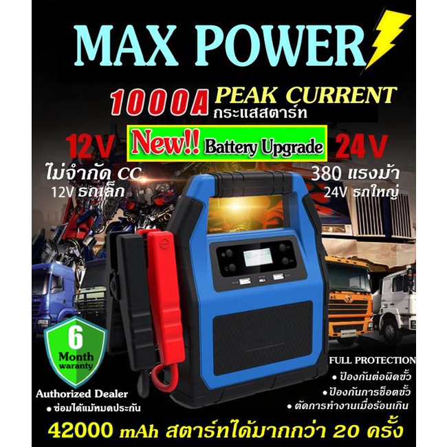 Jump Start 12/24v CarKu "New battery Upgrade 42000 mAh" 500 แรงม้า ...