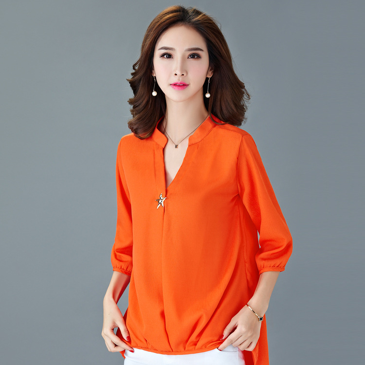 Summer new European and American extra large womens solid V-neck ...