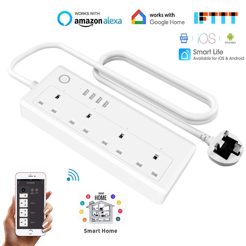 IN STOCKTuya WiFi Extension Socket Smart Power Strip UK Plug USB Outlet ...