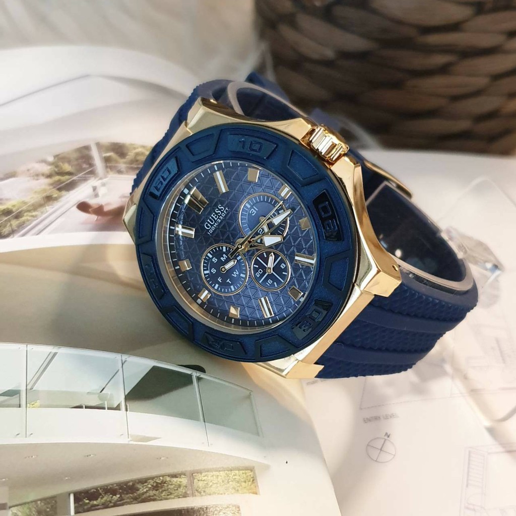 นาฬืกา Guess Men watch หน้าปัด 44.5 mm น้ำเงินทอง สายซิลิโคน เข้าใหม่ ...