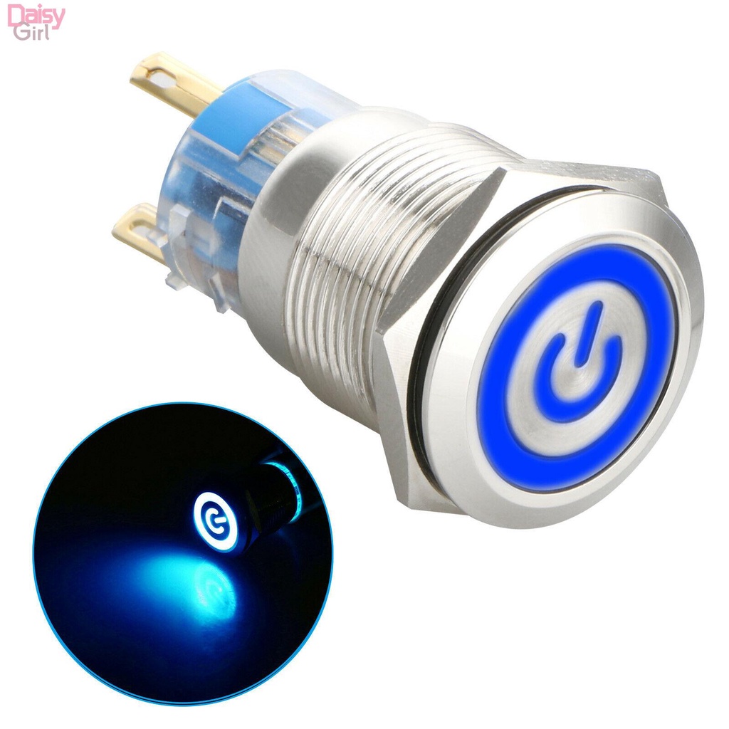 Push Button Switch 12V Trucks Blue Self-Lock Car Truck Waterproof Metal ...
