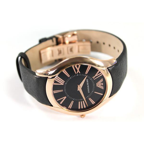 Fashion Emporio Armani Zeta 43mm Rose Gold Black Dial Leather Strap ...