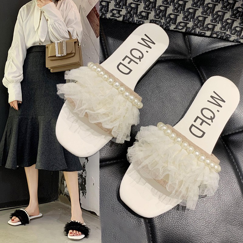 Net red slippers female fairy wind wear 2020 summer new flat bottom ...