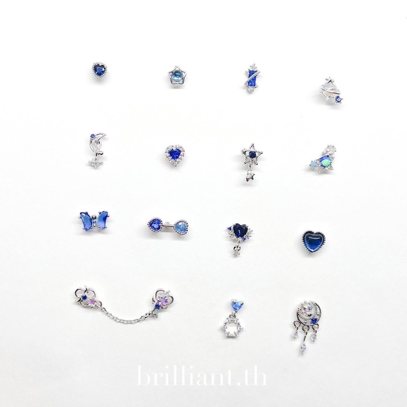 จิวหูเกาหลี Blue azure piercings ก้านแสตนเลสเกรดเครื่องมือแพทย์ ...