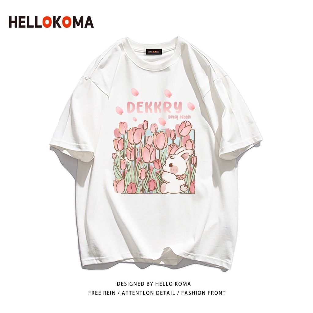 เสื้อยืดแขนสั้น ผ้าฝ้ายแท้ ทรงหลวม ลาย HELLO Preppy Style แฟชั่นฤดูร้อน ...