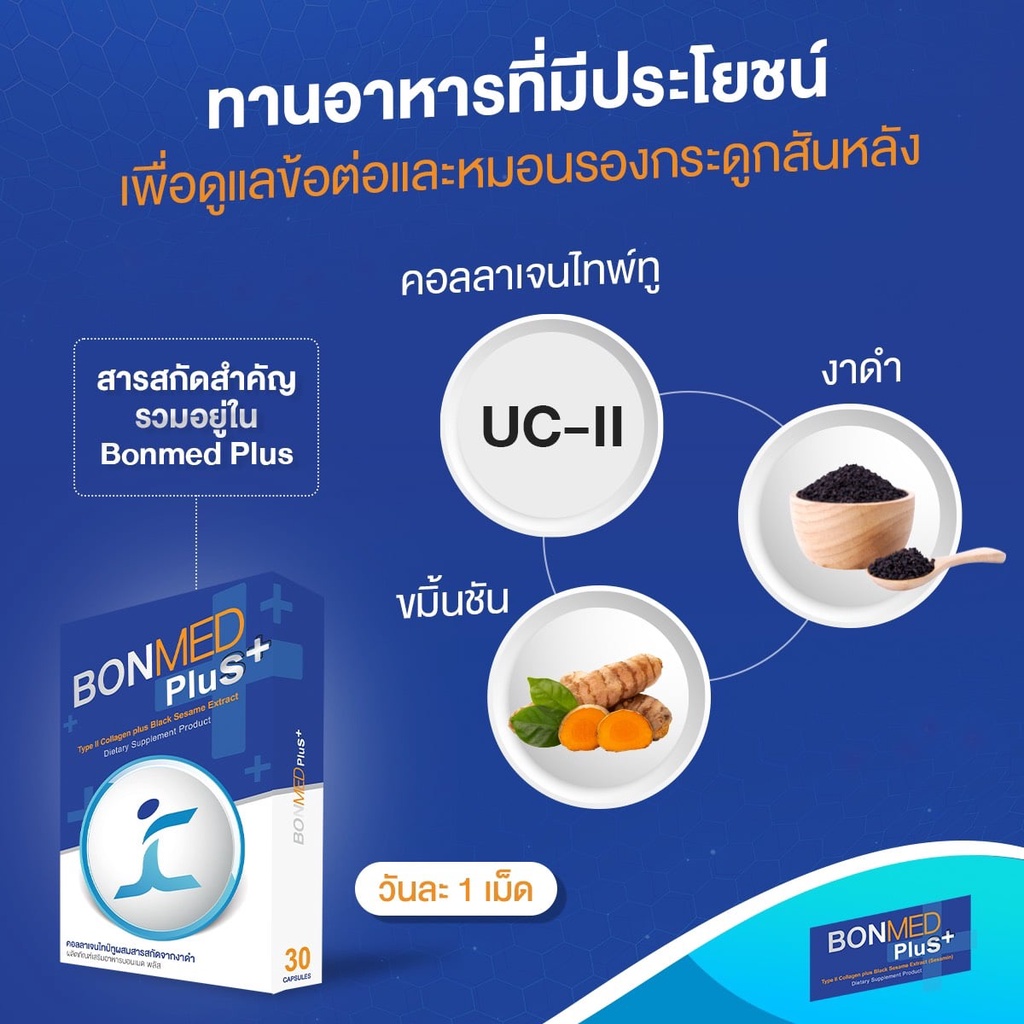 Bonmed plus บอนเมดพลัส สูตรใหม่ อาหารเสริมสำหรับกระดูกและข้อ 1 กล่อง 30 ...