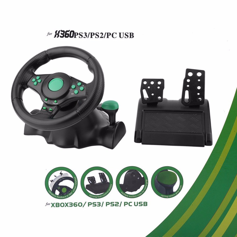 180 Degree Rotation Gaming Vibration Racing Steering Wheel With Pedals ...