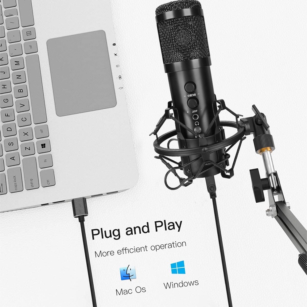 BUSB Mute Key MIC USB Gaming Podcast Microphone with Noise Reduction ...