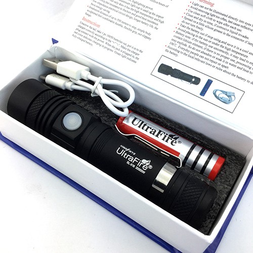 ไฟฉายแรง ซูมได้ ชาร์จusb Ultrafire 518 22000w Cree Xml T6 แท้ หลอดใหญ่