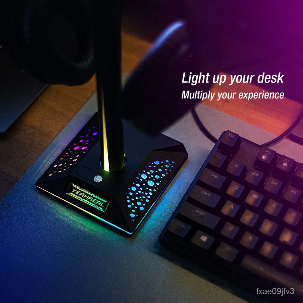 RGB Headphone Dual Headset Stand Hanger with 3.5mm AUX and 2 USB Ports ...