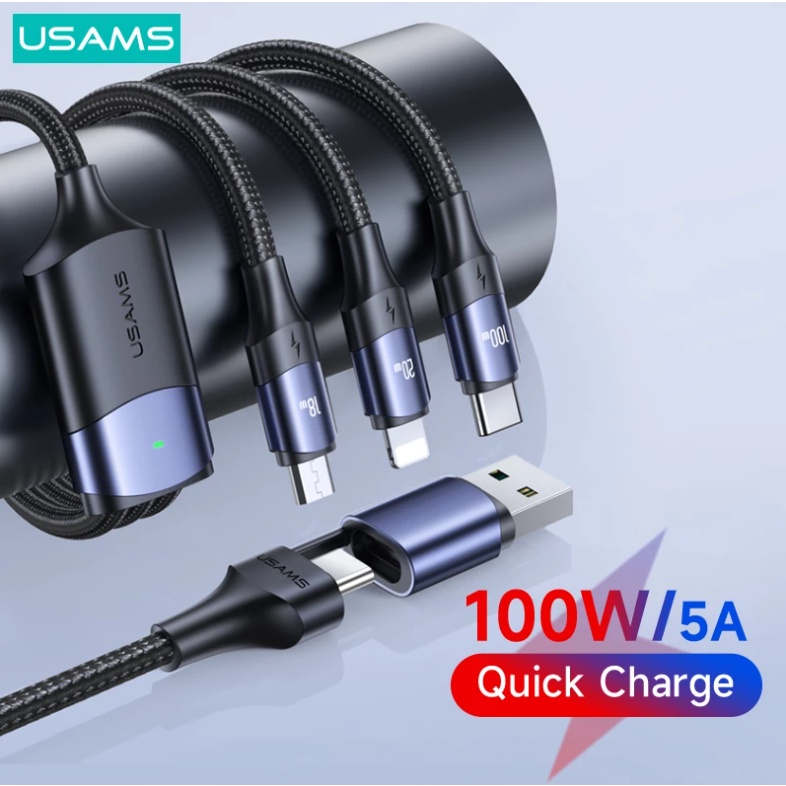 Usams PD 5 In 1 สายเคเบิลชาร์จเร็ว QC 3.0 USB Type-C Type-C Type-C ...