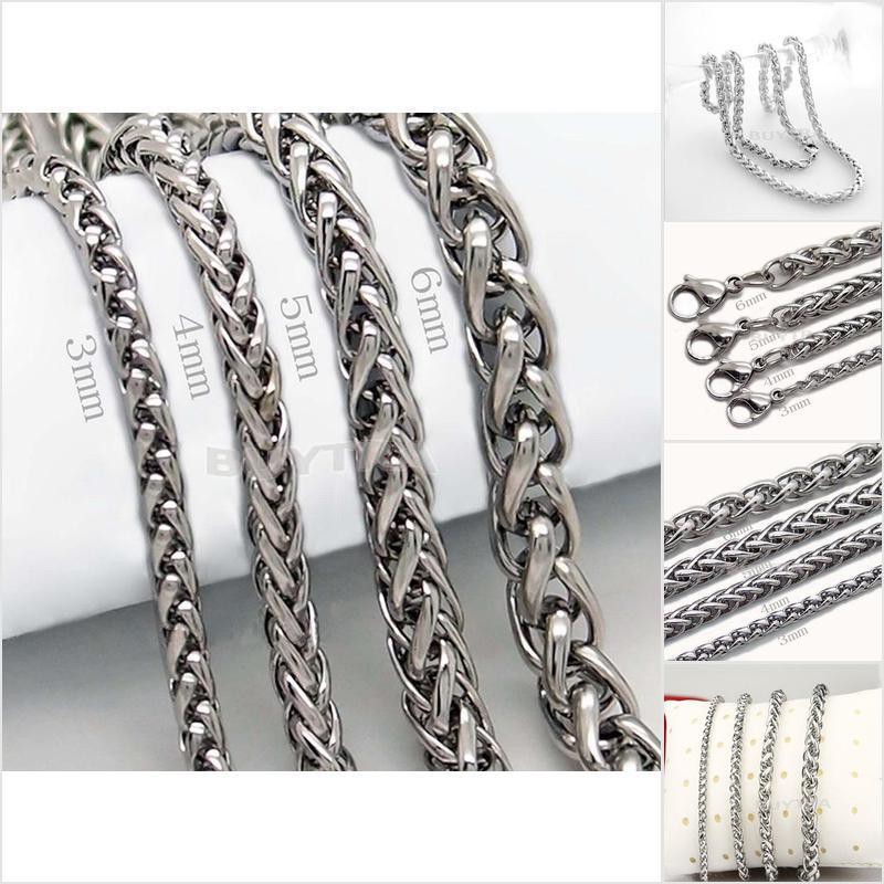 Purpleredto3456MM MENS Silver Stainless Steel Wheat Braided Chain ...