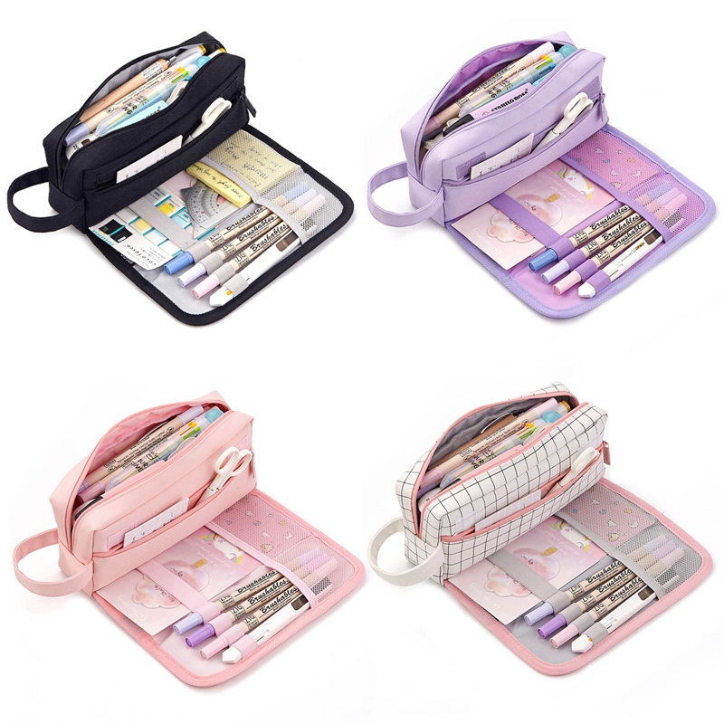 Simple large-capacity pencil case girl heart multi-purpose pencil case ...