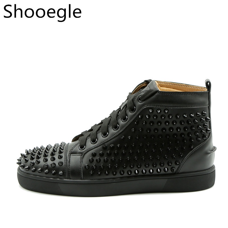 Men Spike Stud leather casual shoes rivets sneaker lace up flat high ...