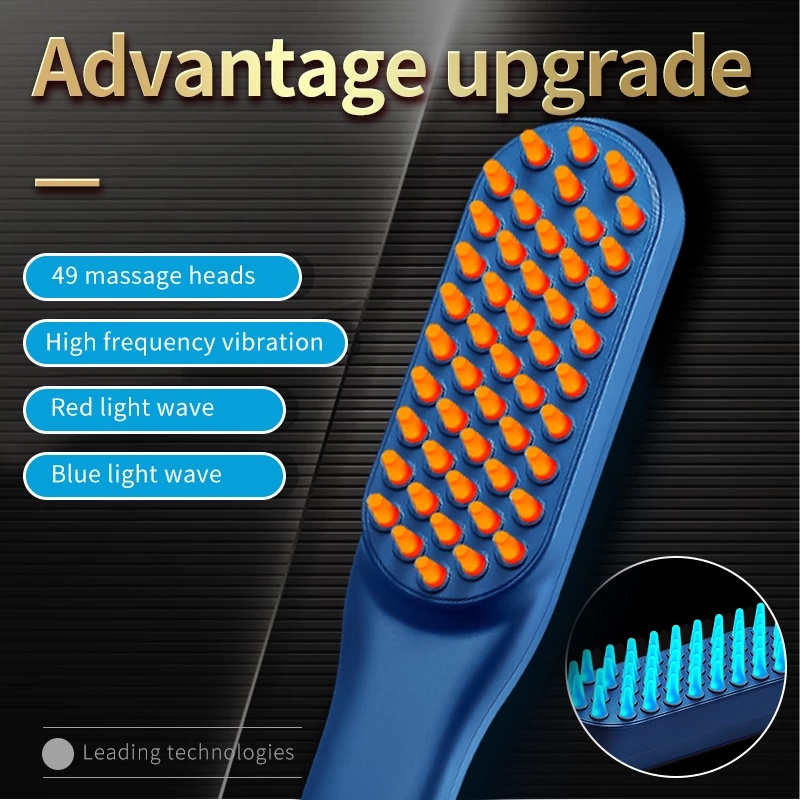 EMS Vibration Head Massage Comb Electric Laser RF Red Blue Light Hair ...