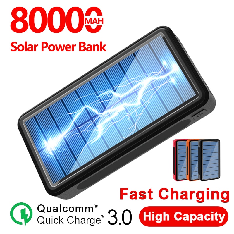 Original 80000mah Solar Power Bank Fast Charging 4 USB PoverBank LED External Battery Portable ...