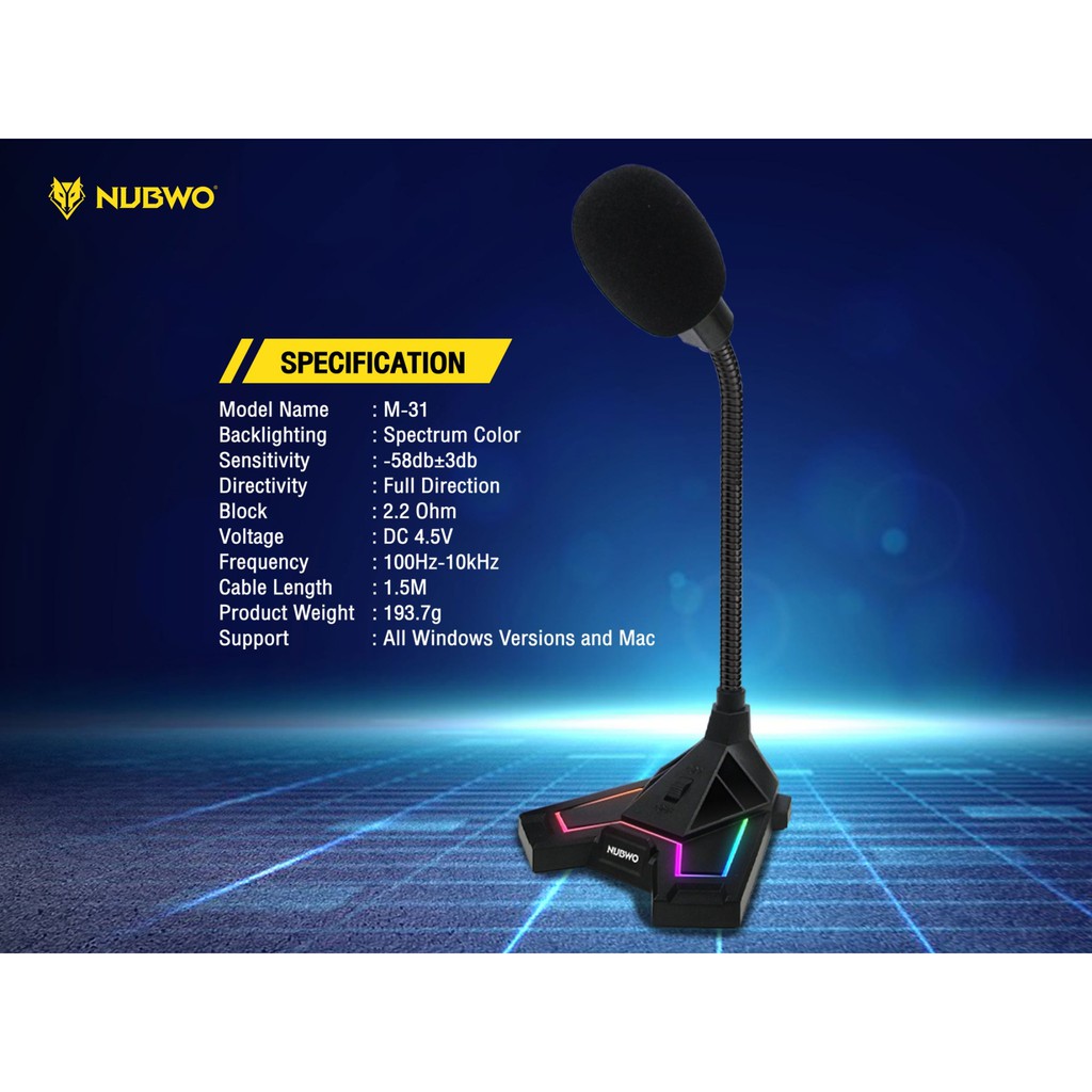 ส่งชัวร์ส่งไวไมค์คอมตั้งโต๊ะ Nubwo Microphone M31 SCYTHER SPECTRUM RGB ...