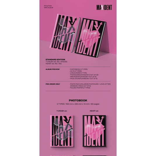 Stray Kids อัลบั้ม Mini Album MAXIDENT GO (Limited) T-CRUSH HEART ver ...