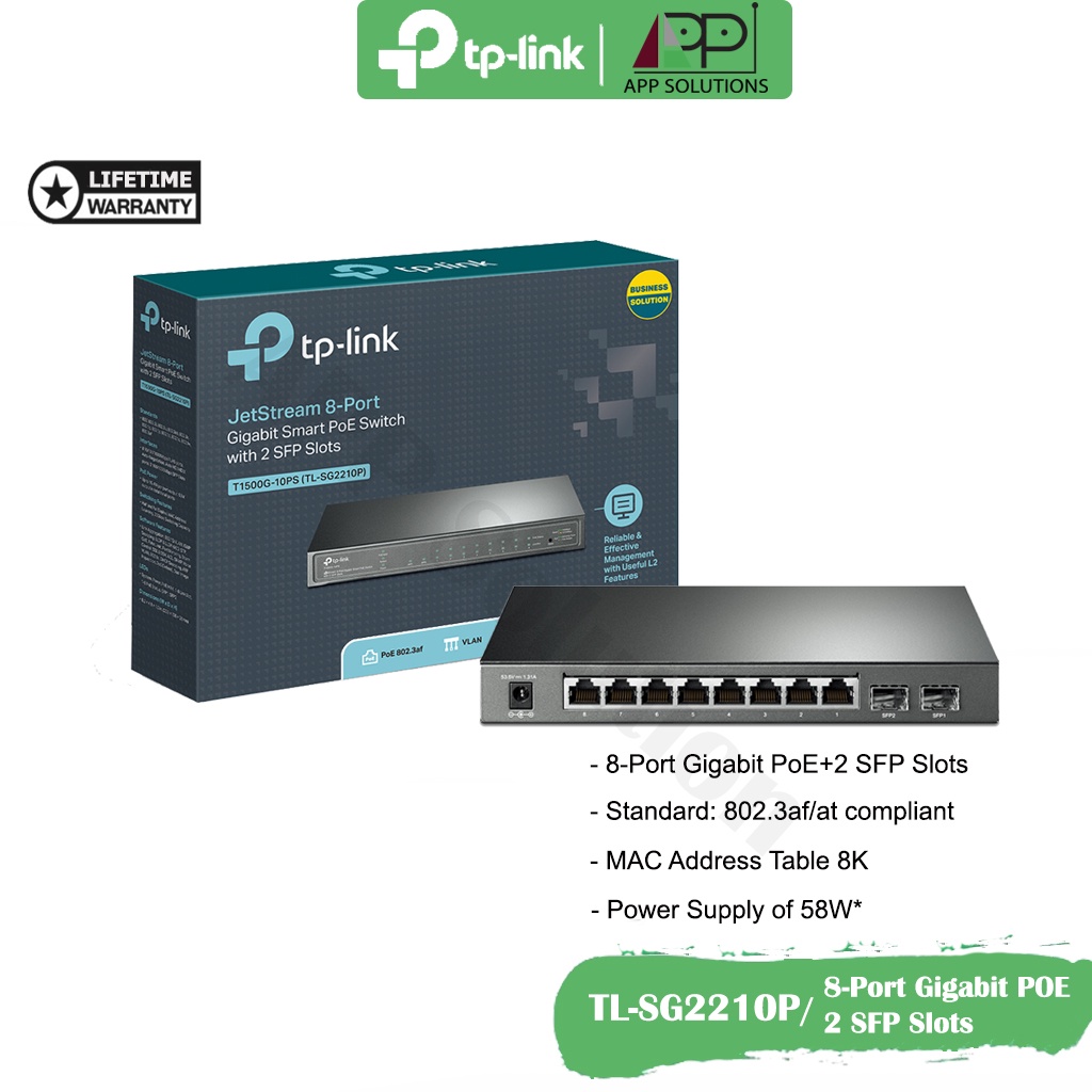 TP-LINK(สวิตซ์)Switch 8-Port Gigabit PoE+2 SFP รุ่นTL-SG2210P(ประกัน ...