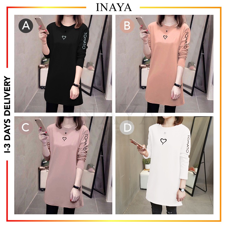 Inaya เสื้อยืดคอกลม แขนยาว ทรงหลวม สไตล์เกาหลี DR00125 - inayabeautyfs ...
